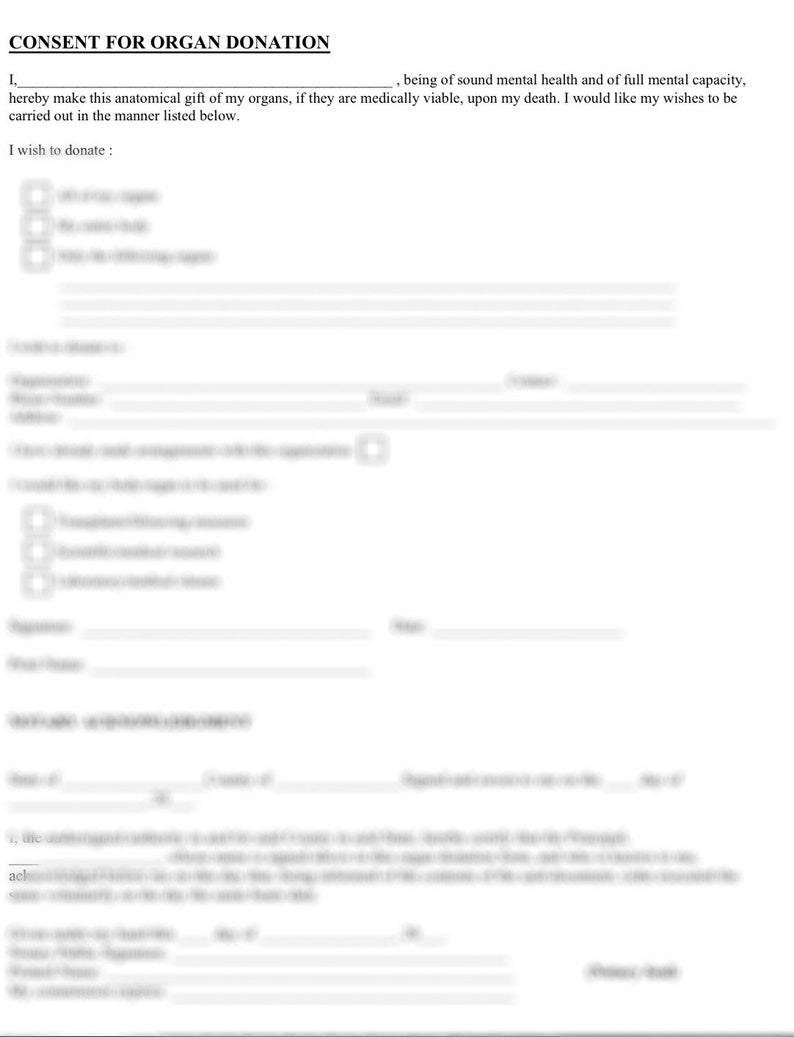 Organ Donation Directive Template - Etsy