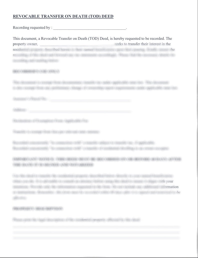 Transfer on Death (TOD) Template - Etsy