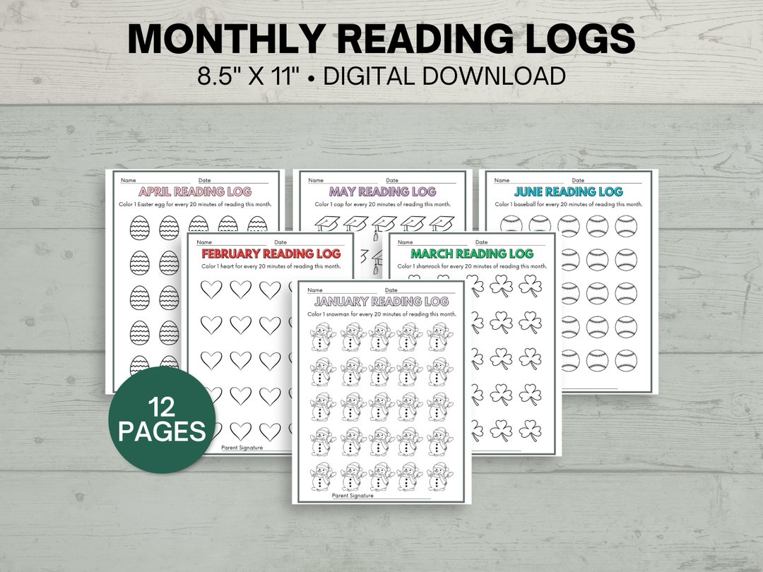 Monthly Coloring & Reading Logs for Kids Set of 12 Printable - Etsy