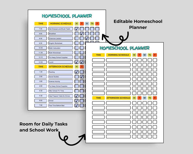 Homeschool Weekly Planner Printable Template Student Schedule Morning ...