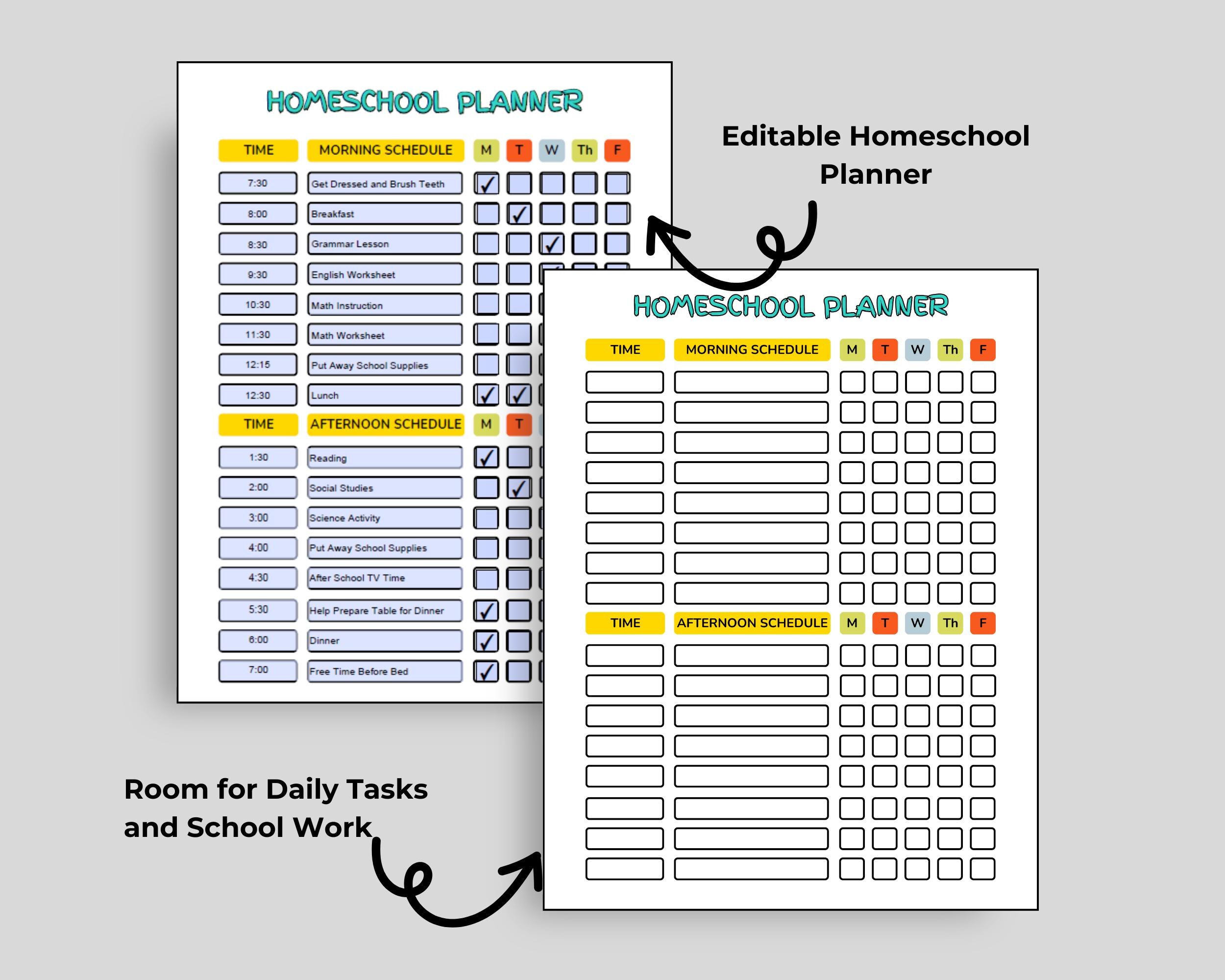 Homeschool Weekly Planner Printable Template Student Schedule Morning ...