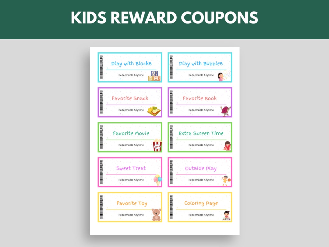 Kids Rewards Coupons Printable and Editable via Canva Reward Coupons ...