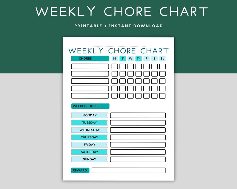 Editable Weekly Chore Chart for Kids & Adults | Printable Routine ...