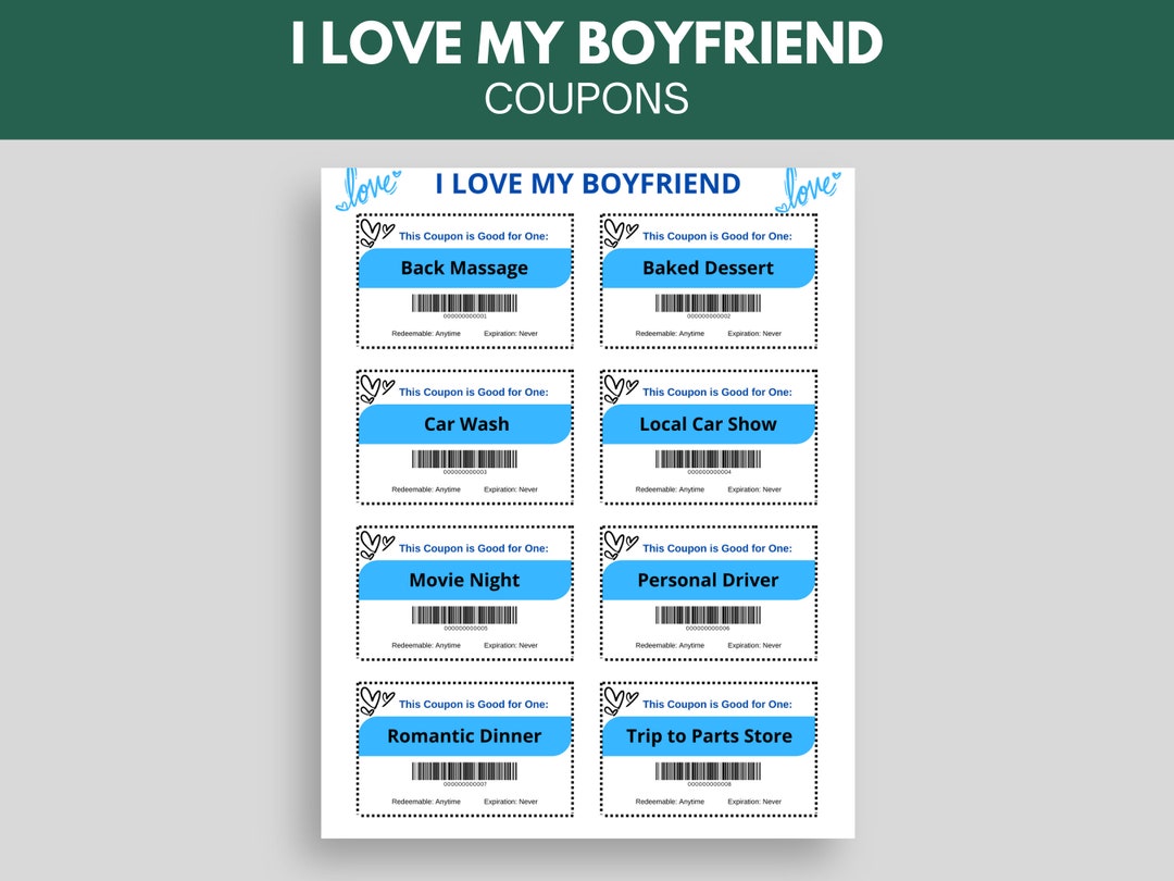 Printable Love Coupons for Boyfriend, Editable PDF With Canva Link ...