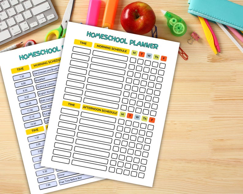 Homeschool Weekly Planner Printable Template Student Schedule Morning ...
