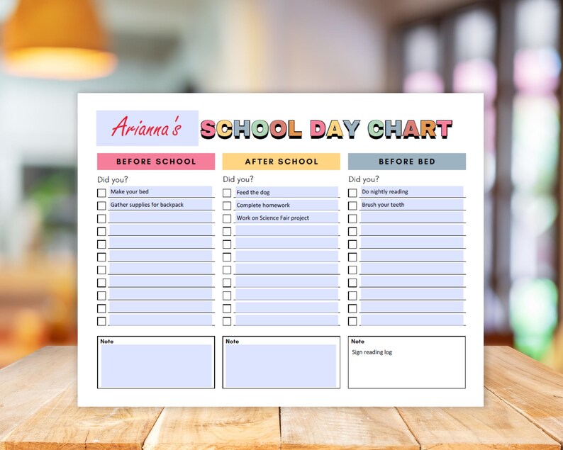 School Day Checklist for Kids – Fillable & Printable Daily Routine ...