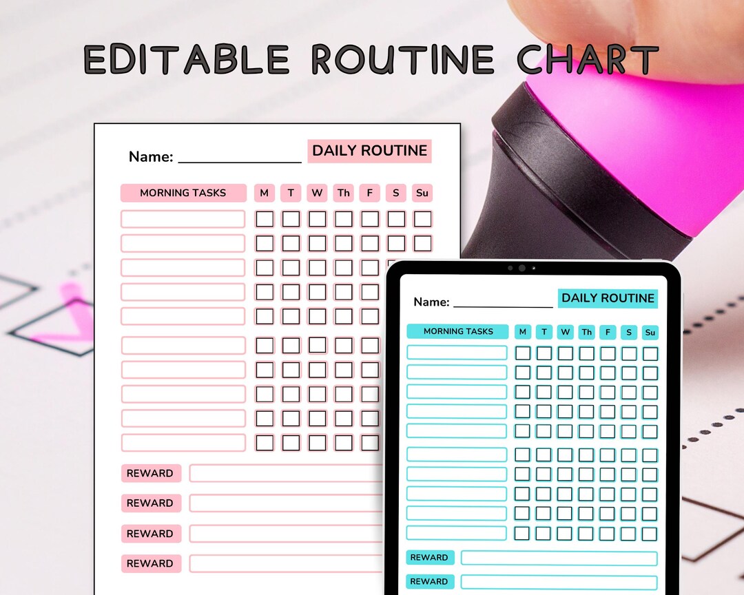Daily Routine Chart Printable Template Morning Planner System Time ...