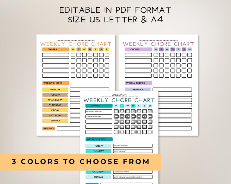 Editable Weekly Chore Chart for Kids & Adults | Printable Routine ...