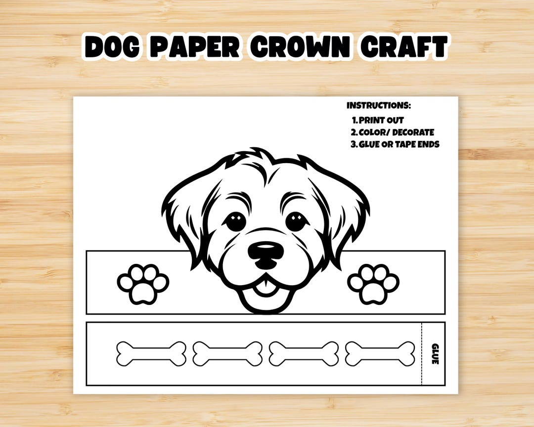 Printable Dog Paper Crown Craft – Coloring Page for Kids | Dog Headband ...