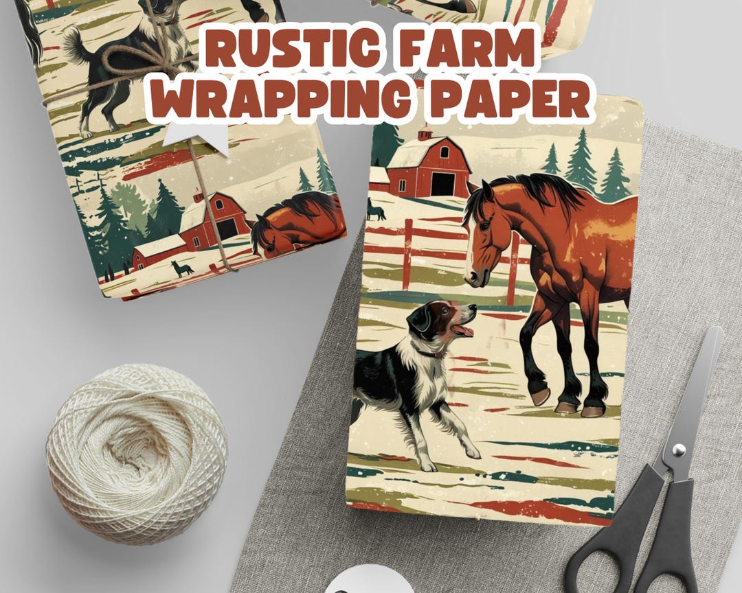 Rustic Christmas Wrap Paper Roll Farmhouse Horse Dog Country Xmas ...