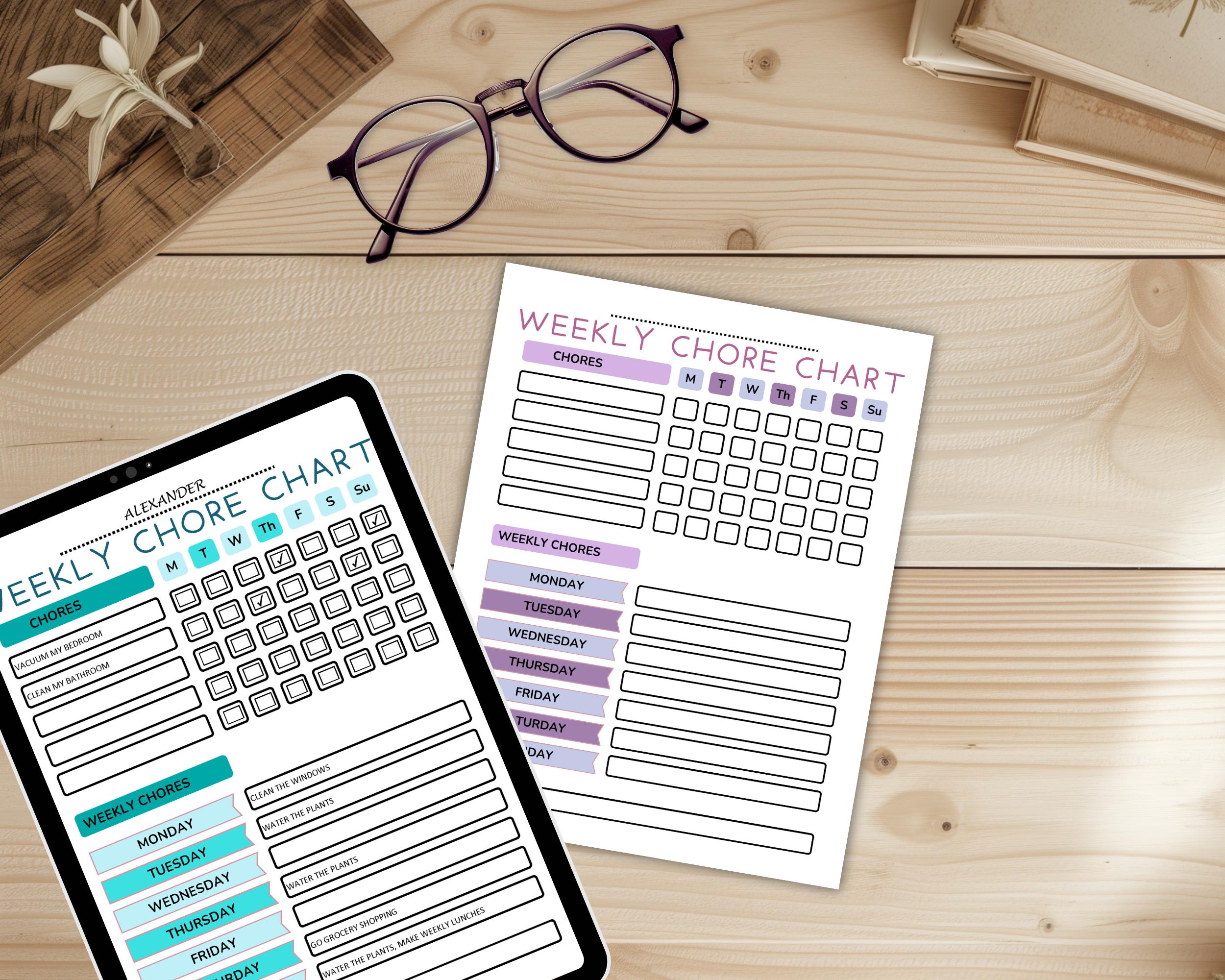 Editable Weekly Chore Chart for Kids & Adults | Printable Routine ...