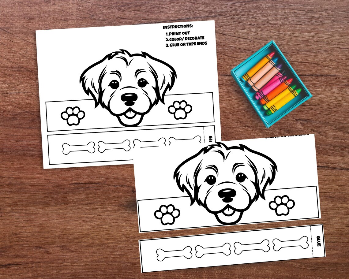 Printable Dog Paper Crown Craft – Coloring Page for Kids | Dog Headband ...