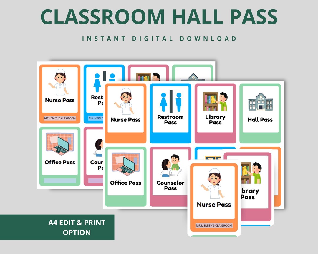 Editable Hall Passes Set for Teachers Resources | Personalized ...