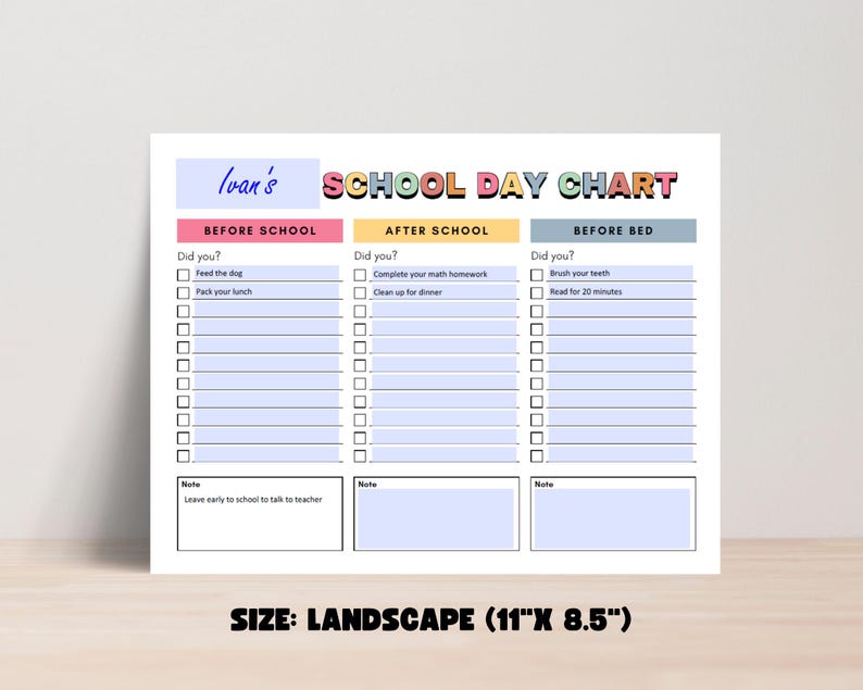 School Day Checklist for Kids – Fillable & Printable Daily Routine ...
