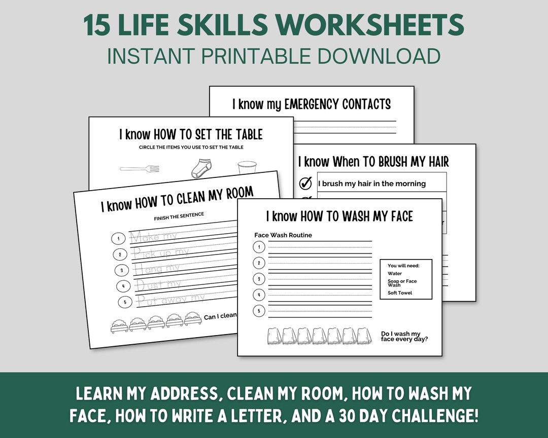 Life Skills Printable Pack | Set of 15 Worksheets + 30-day Challenge ...