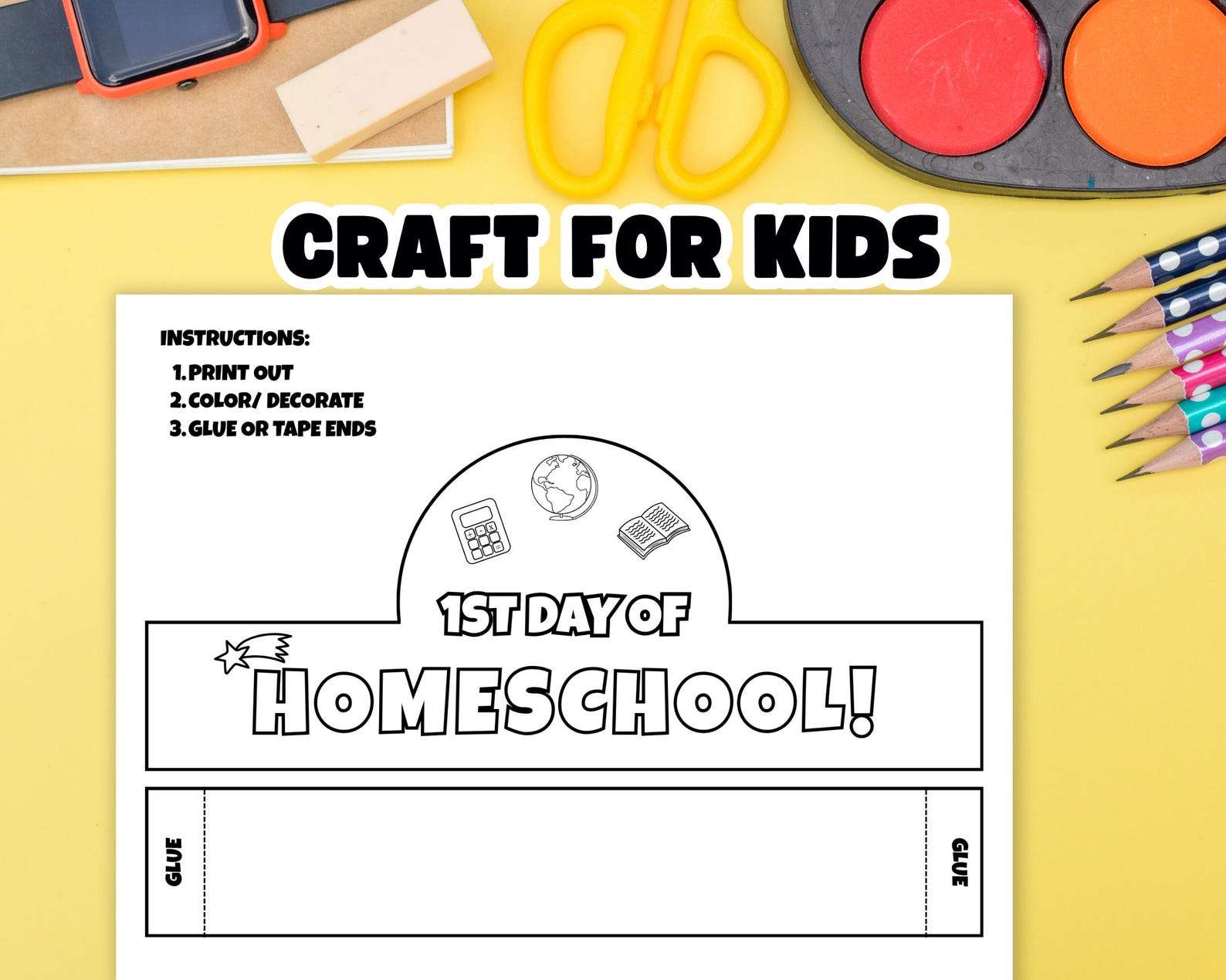 First Day of Homeschool Crown, Printable Coloring Hat for Kids, 1st Day ...