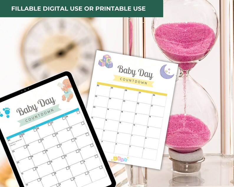 30 Day Baby Countdown Calendar | Fillable and Printable Pregnancy ...