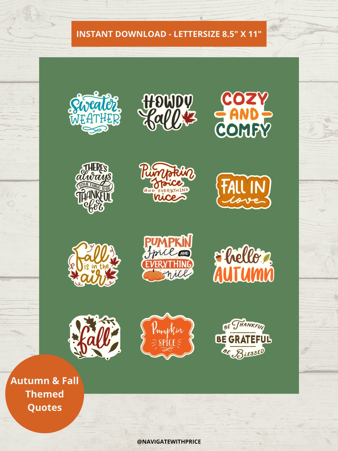 Set of 12 Autumn and Fall-themed Quotes Printable Stickers - Etsy