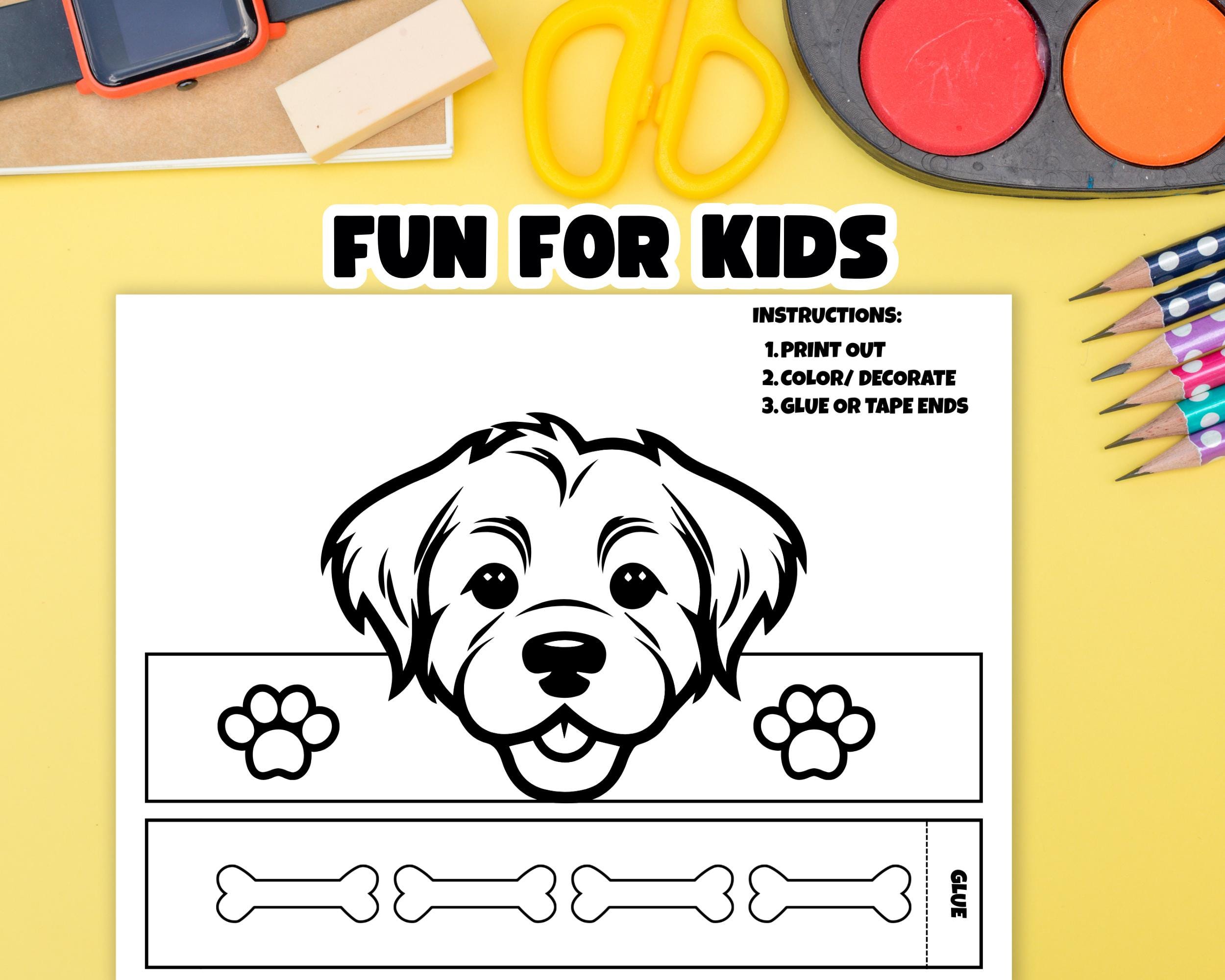 Printable Dog Paper Crown Craft – Coloring Page for Kids | Dog Headband ...
