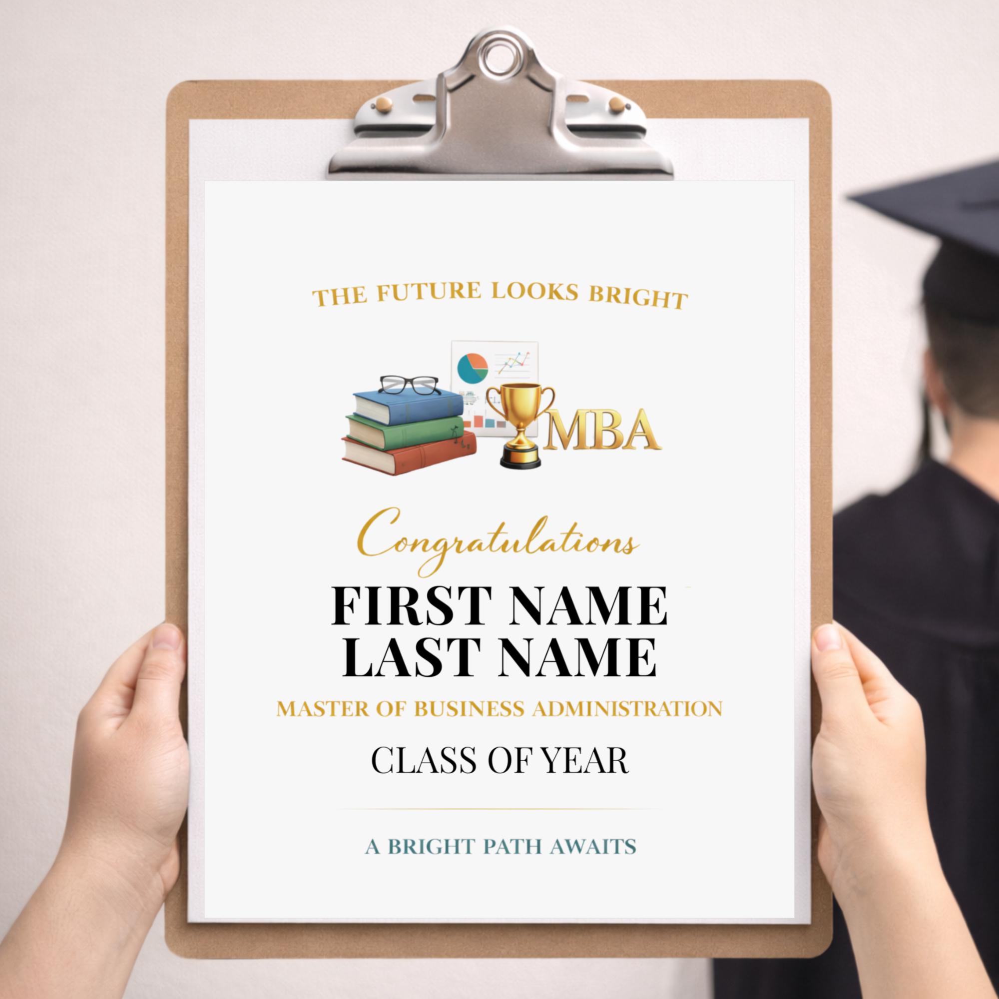 MBA Graduation Poster Design Custom Business School Graduate Gift Idea ...