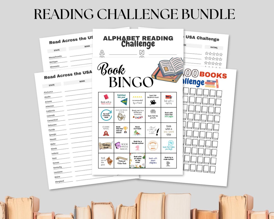 Printable Book Bingo & Reading Challenge Bundle for Kids, USA Map ...