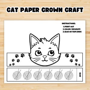 Cat Paper Crown Craft for Kids – Printable Cat Headband Coloring ...