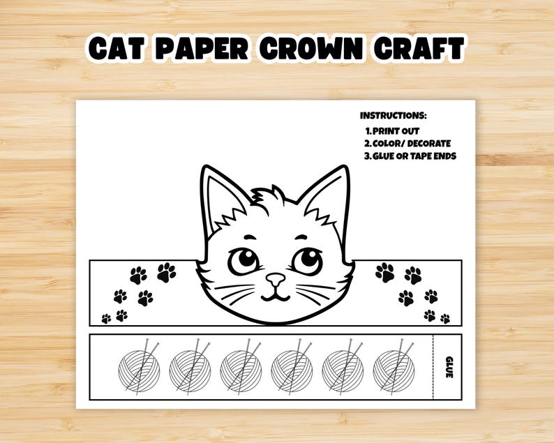 Cat Paper Crown Craft for Kids – Printable Cat Headband Coloring ...