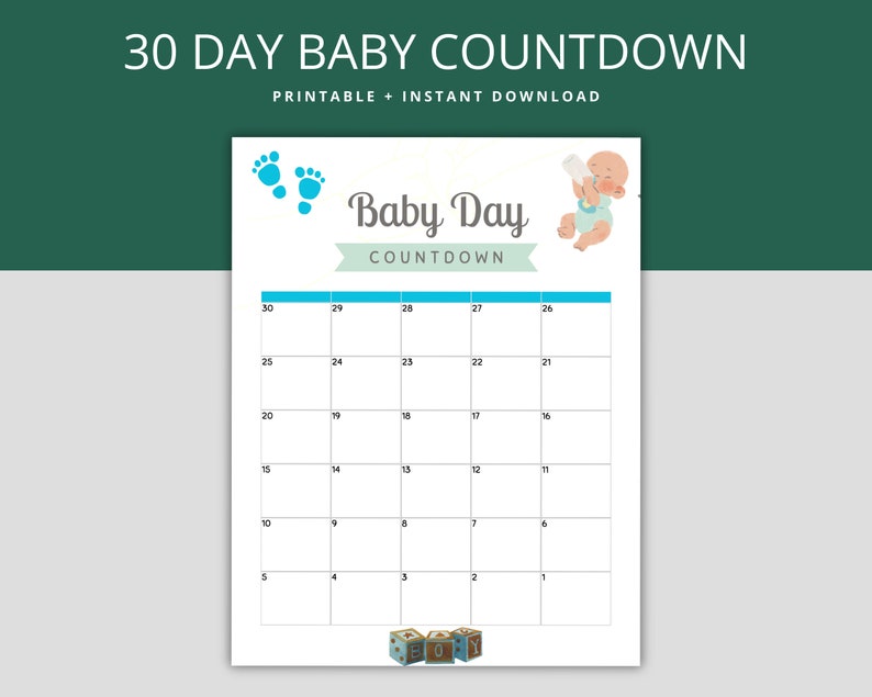 30 Day Baby Countdown Calendar | Fillable and Printable Pregnancy ...