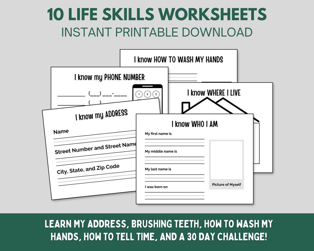 Life Skills Worksheets for Kids, Printable 30-day Challenge, Personal ...