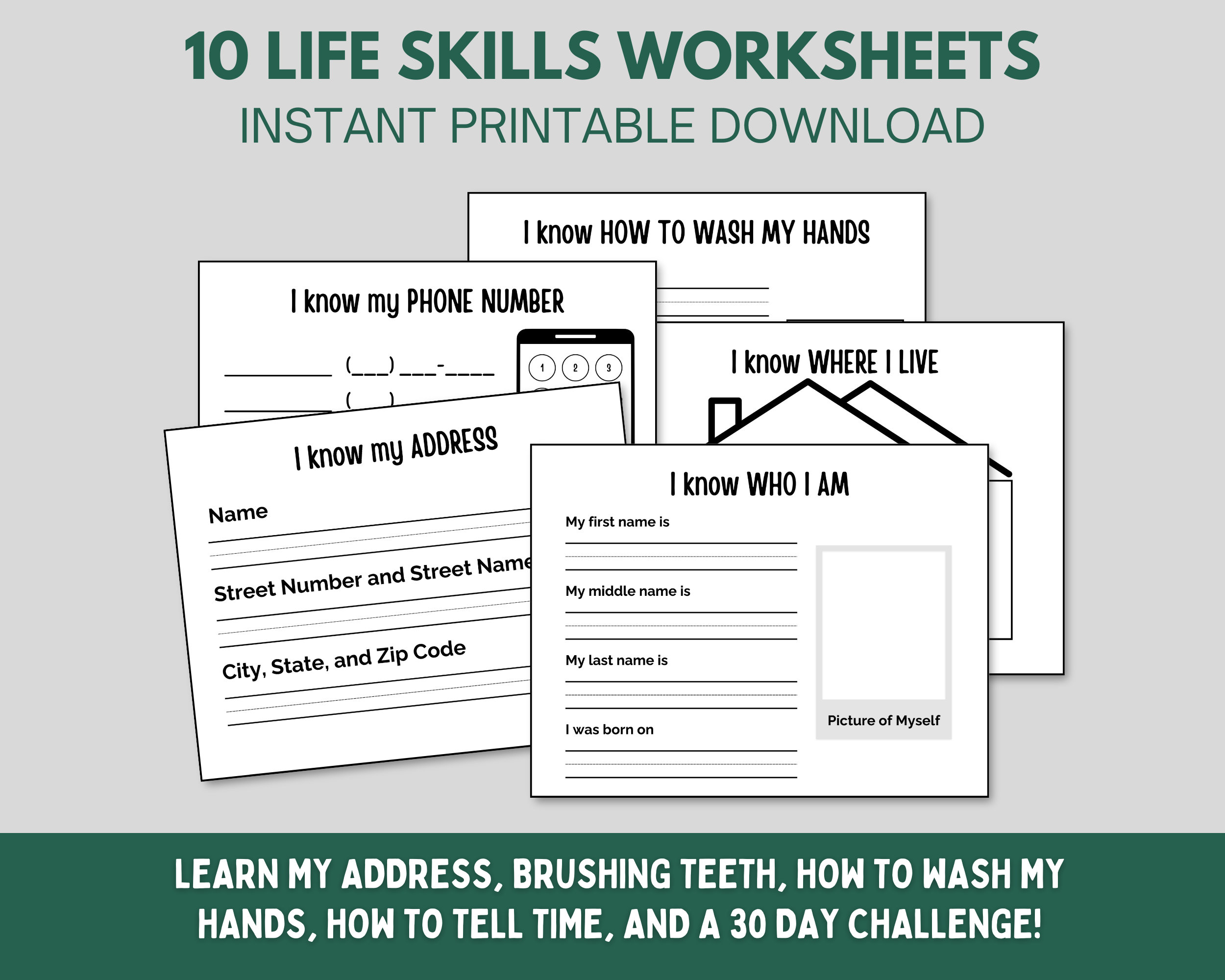 Life Skills Printables With 30-day Challenge | Set of 10 Worksheets ...