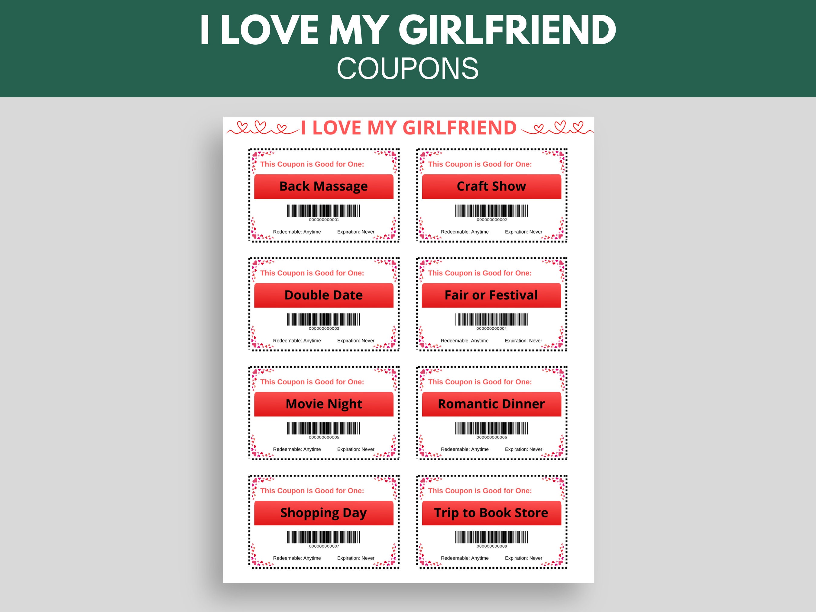 Love Coupons for Her | Printable and Editable Gift Ideas | Girlfriend Birthday, Valentine's Day ...