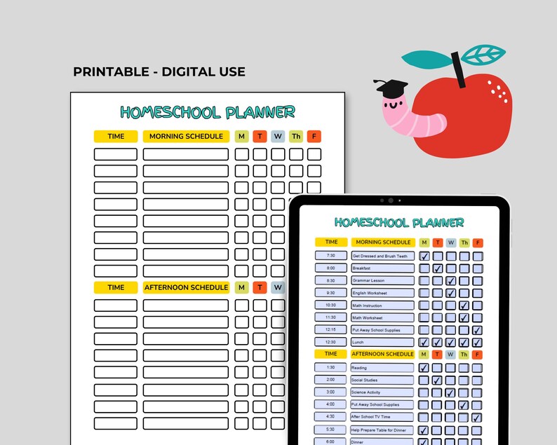 Homeschool Weekly Planner Printable Template Student Schedule Morning ...