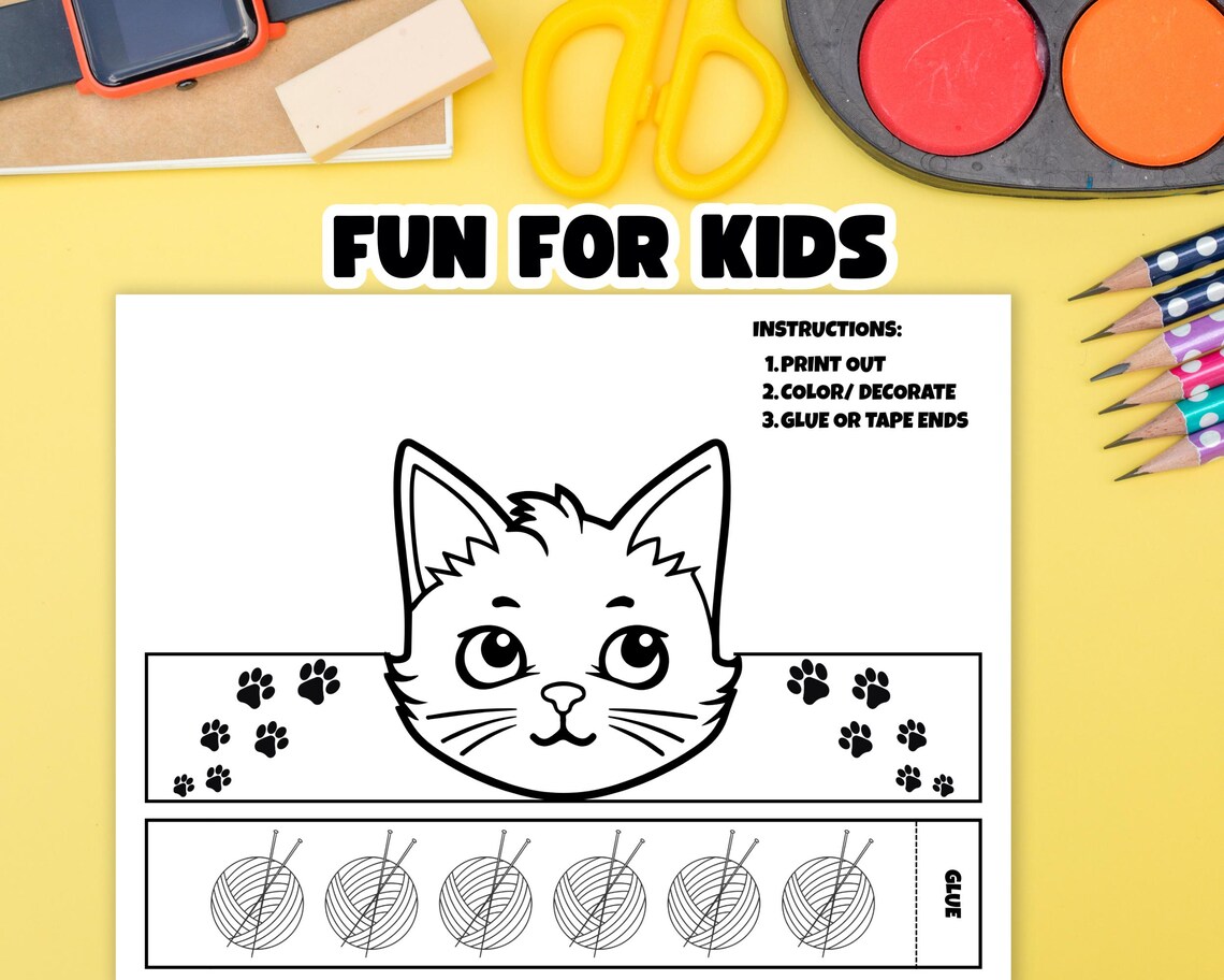 Cat Paper Crown Craft for Kids – Printable Cat Headband Coloring ...