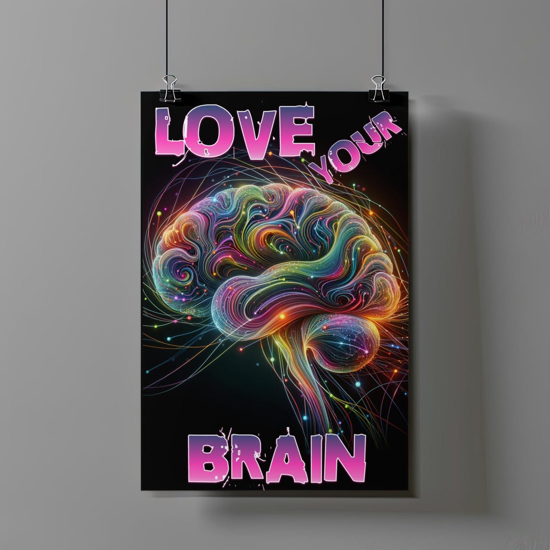 Love Your Brain Poster, Mental Health Awareness Poster, Brain Anatomy ...