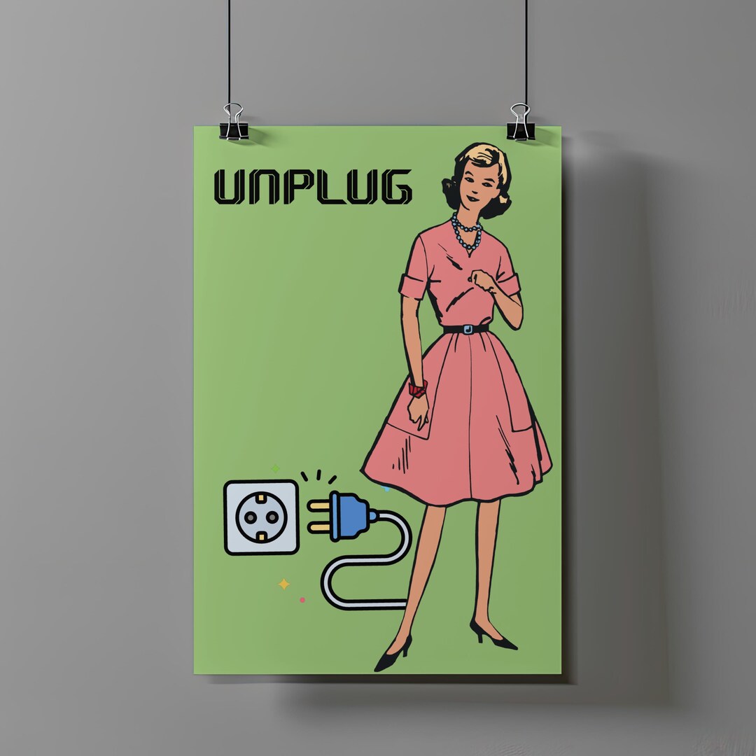 Vintage Mental Health Unplug Matte Vertical Poster, Woman With ...