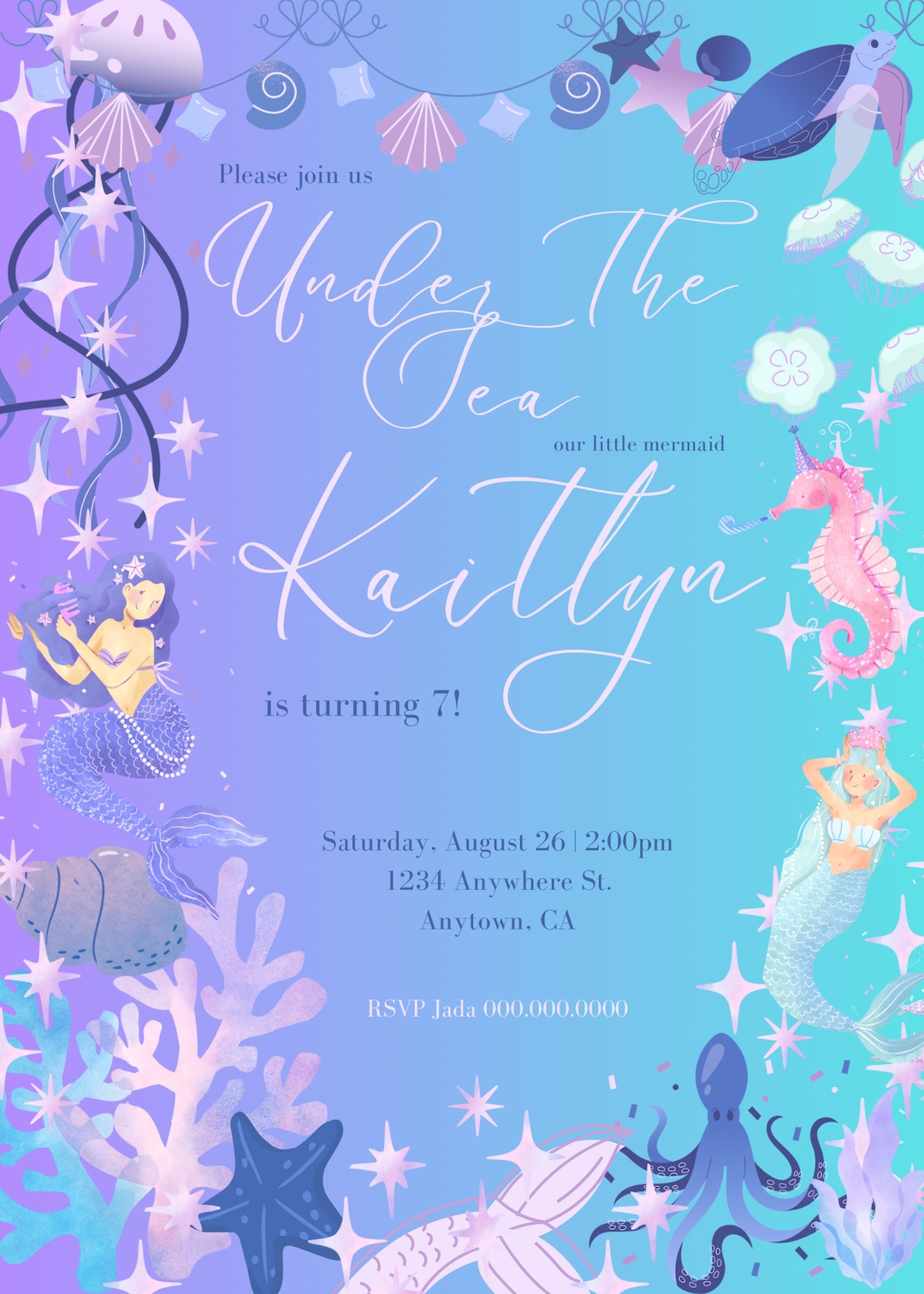 Mermaid Invitation Template - Etsy