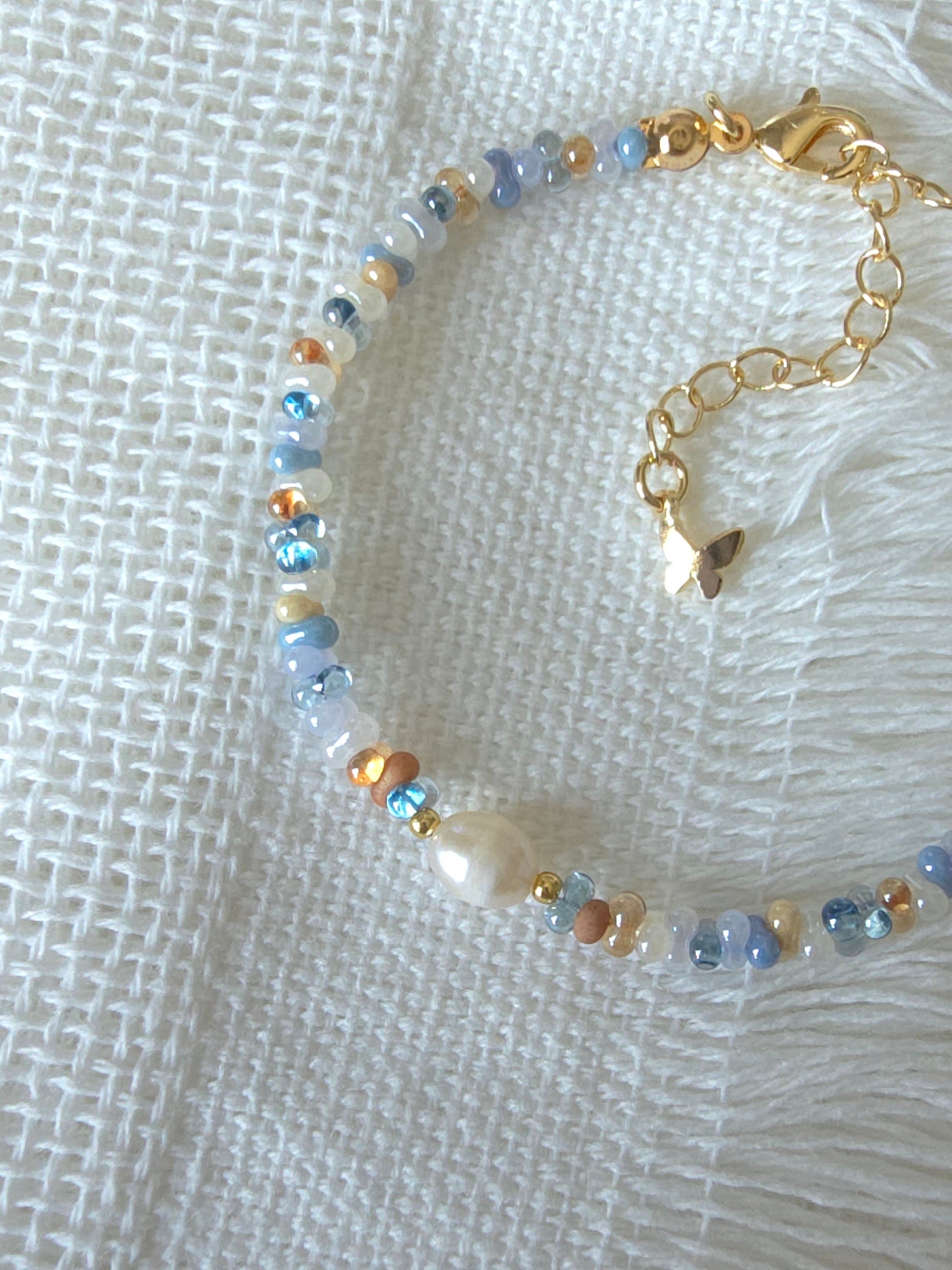 Blue Summer Pastel Adjustable Beaded Bracelet Freshwater Pearl Bracelet Handmade Whimsical ...