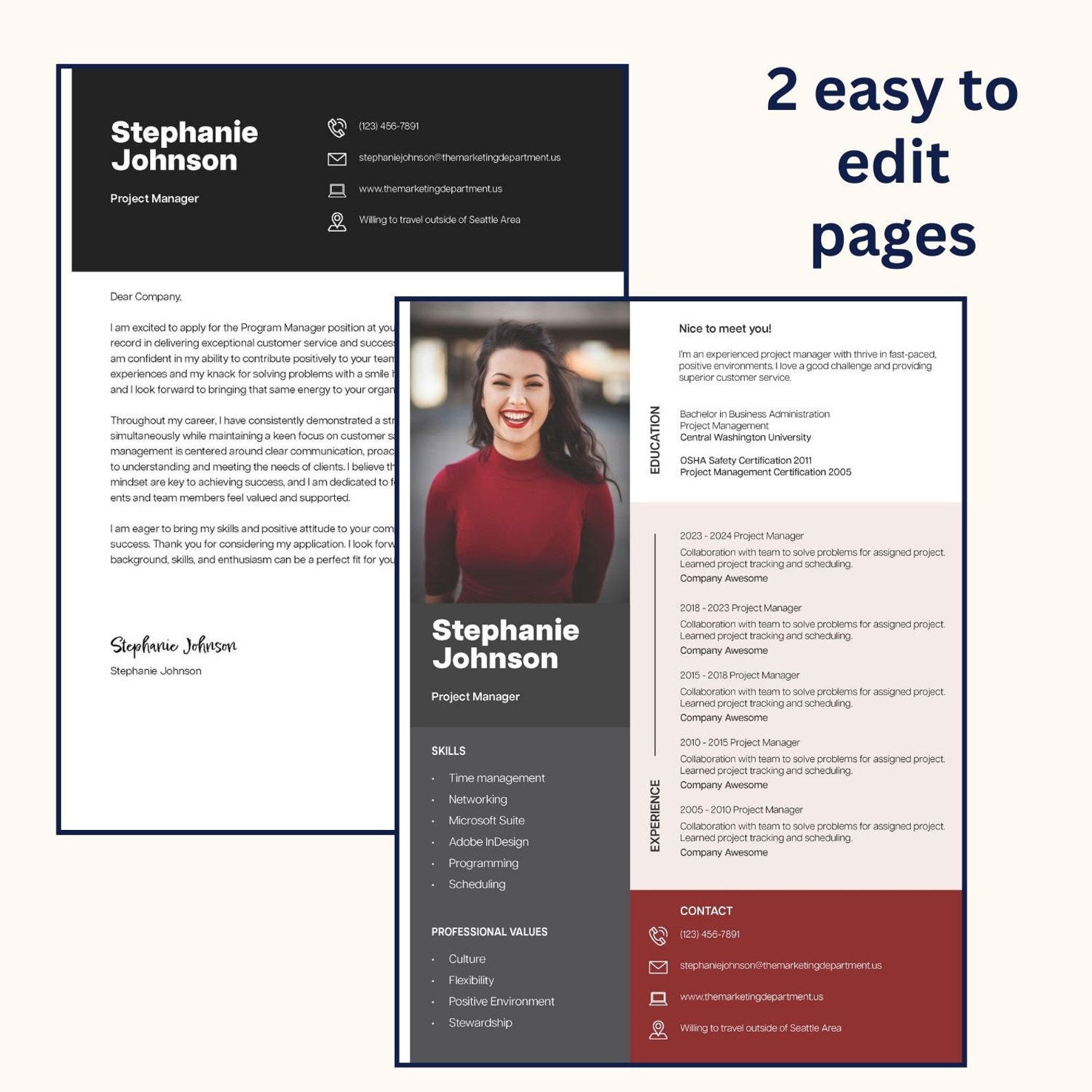 Professional Resume Template With Photo for Indesign Resume and Cover Letter, Modern Resume CV ...