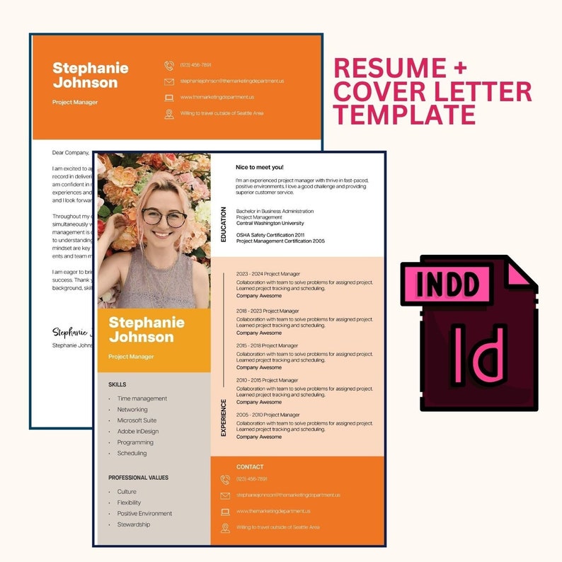 Professional Resume Template With Photo for Indesign Resume and Cover ...