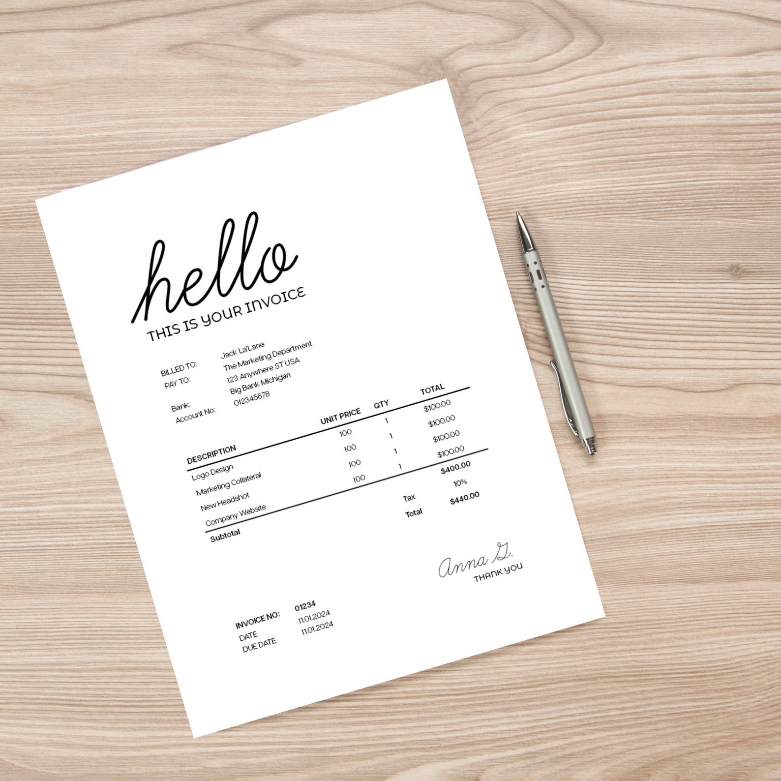 Freelance Invoice Form for Adobe Indesign Template Invoice for ...