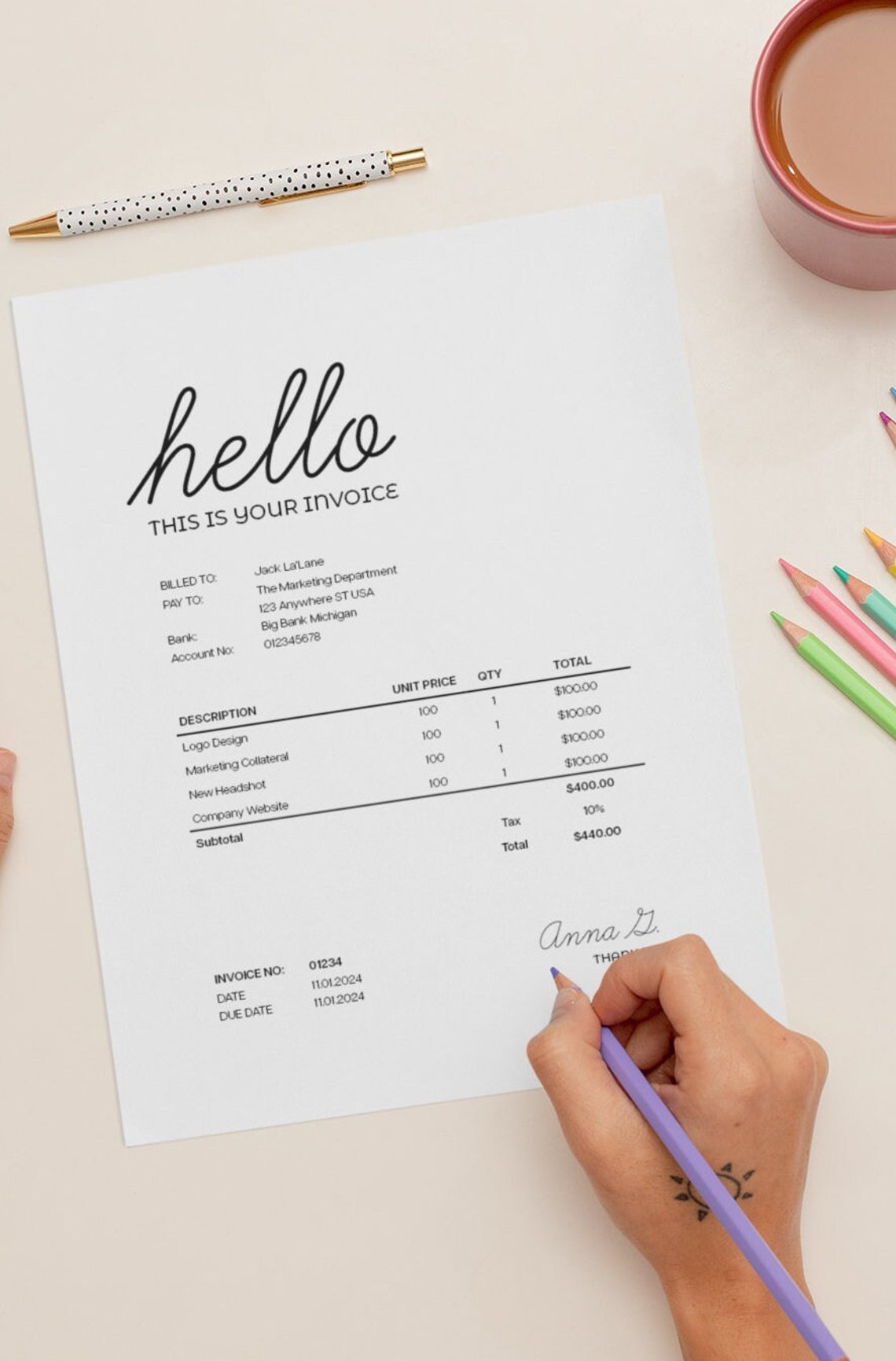 Freelance Invoice Form for Adobe Indesign Template Invoice for ...