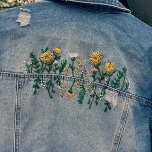 Hand Embroidered Denim Jacket - Etsy