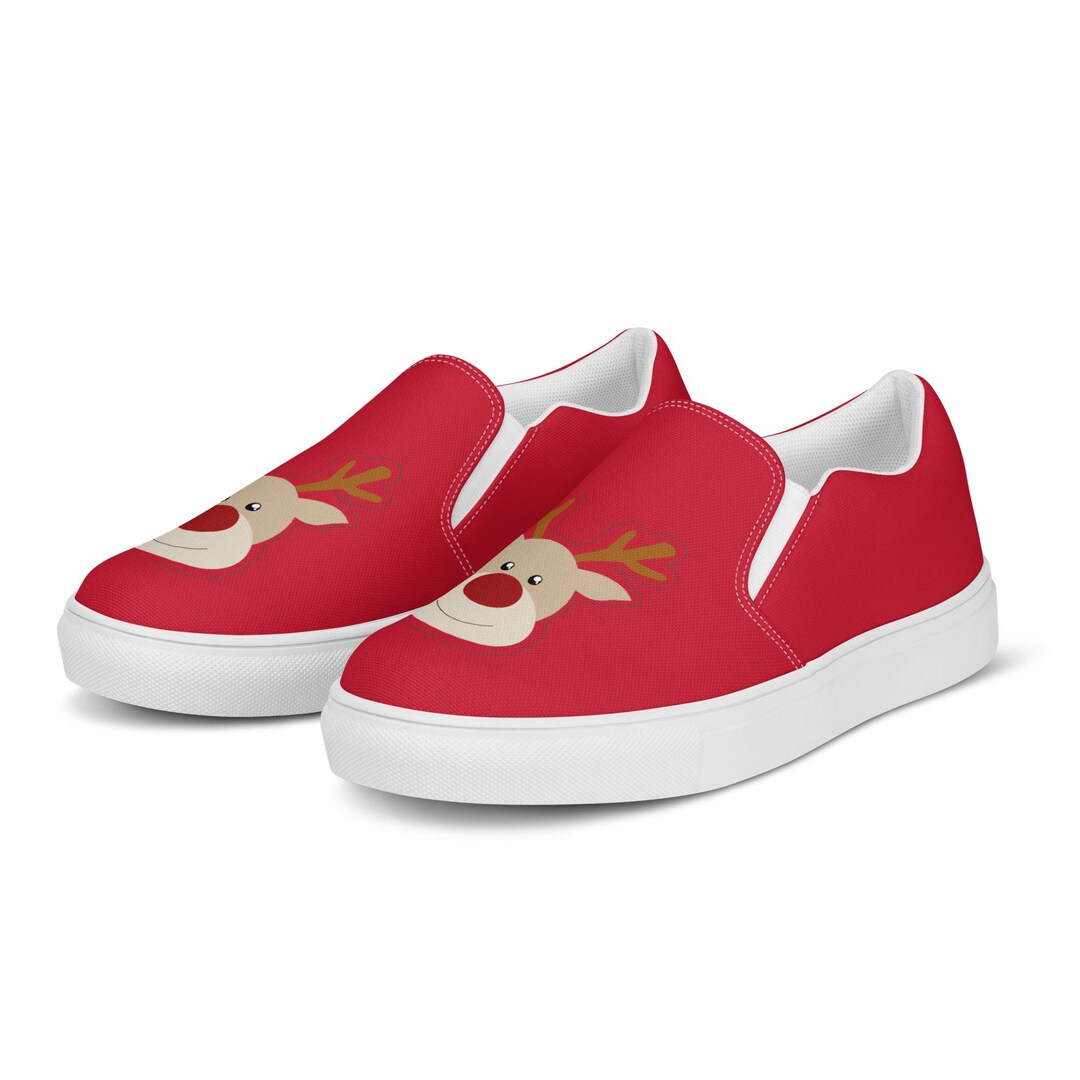 Red Goofy Reindeer Womens Slip-on Canvas Shoes - Etsy