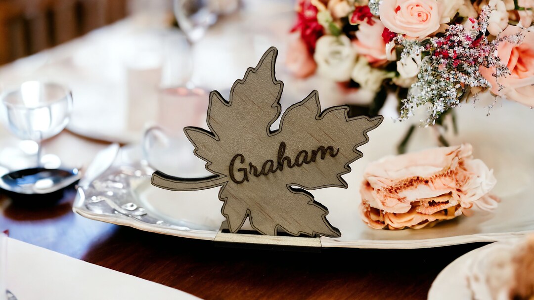 Personalised Freestanding Maple Leaf, Table Decoration, Wooden Place ...