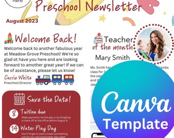 Preschool Monthly Newsletter Canva Template, Editable Daycare ...