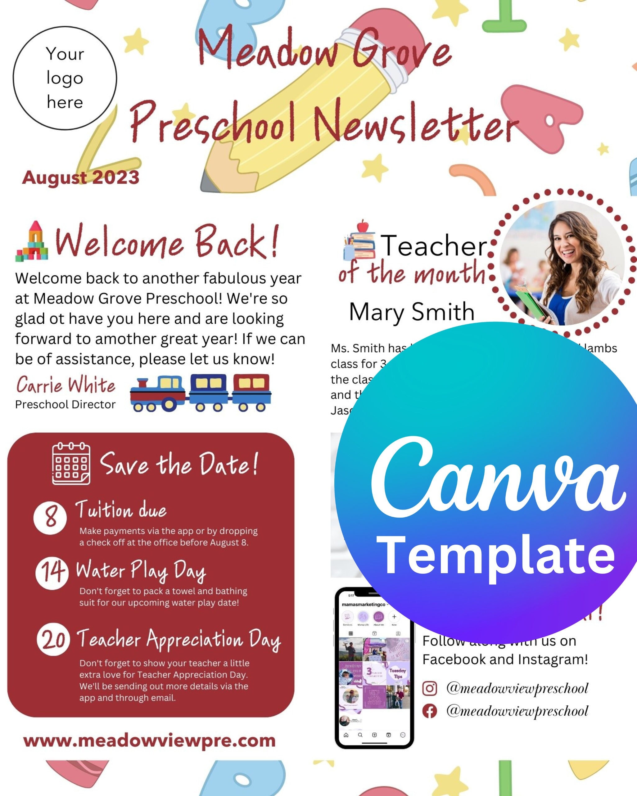 Editable Preschool Monthly Newsletter Template - Etsy