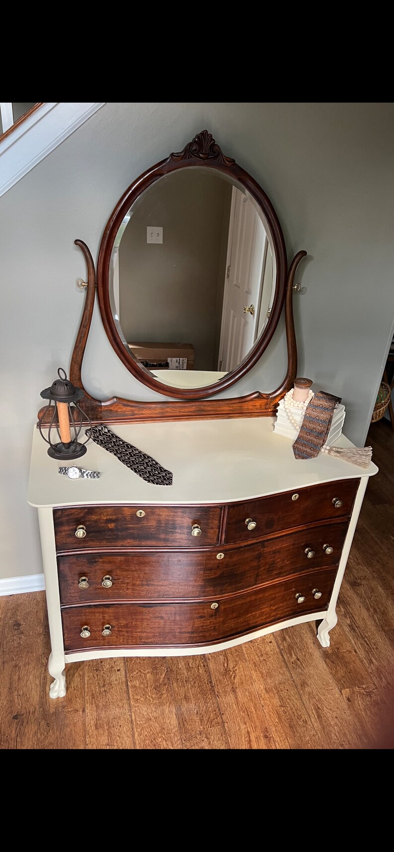 Antique Wood Dresser 3 Drawer Harp Mounted Mirror - Etsy