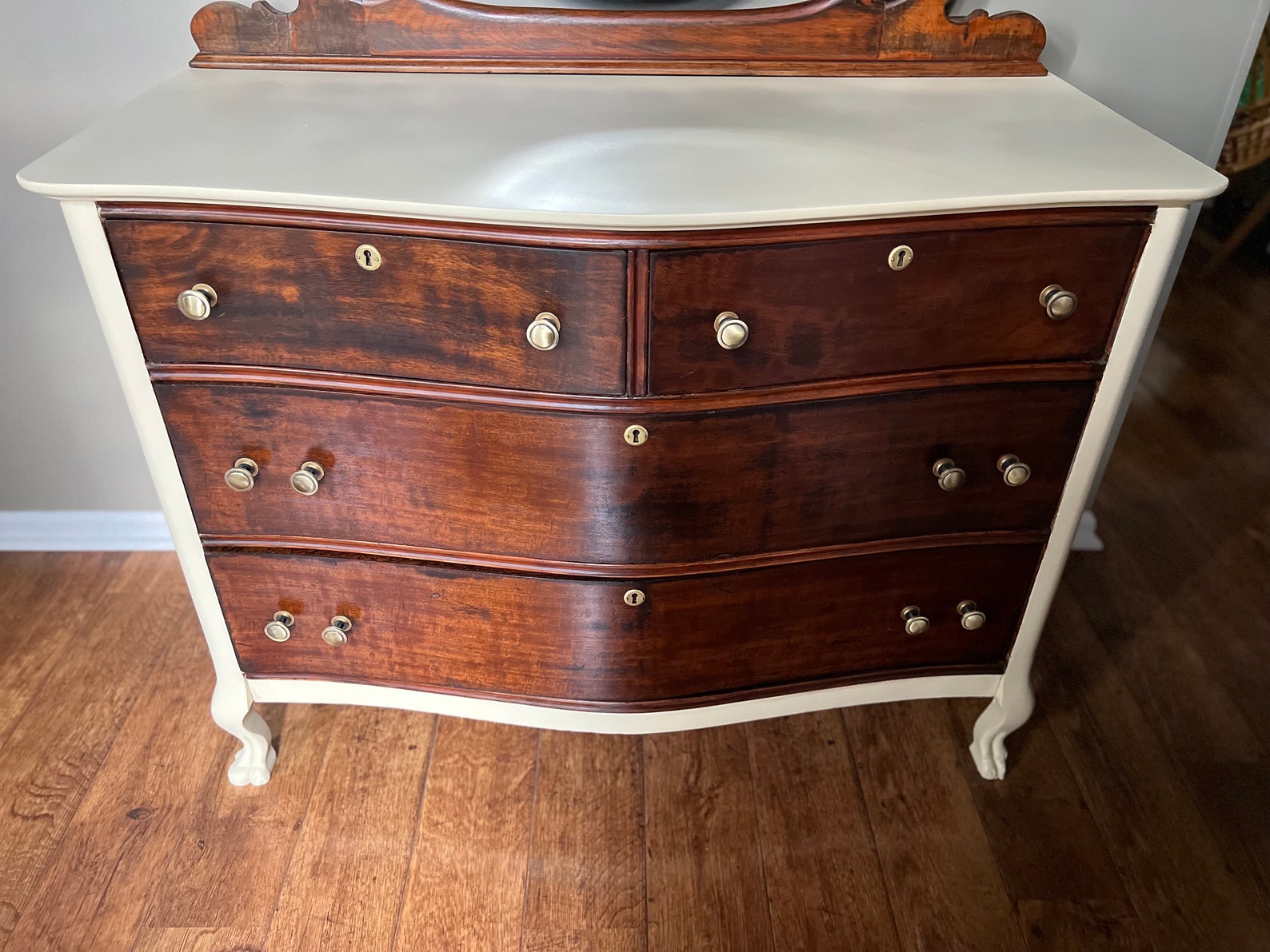 Antique Wood Dresser 3 Drawer Harp Mounted Mirror - Etsy