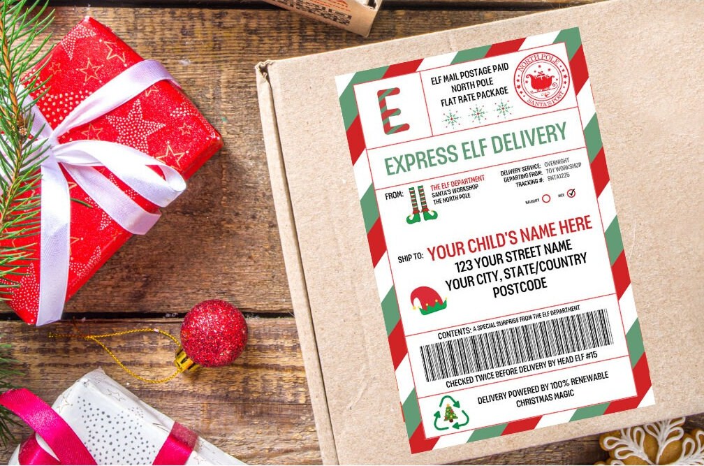 Elf Mail Shipping Label North Pole Sticker Gift Tag Elf - Etsy