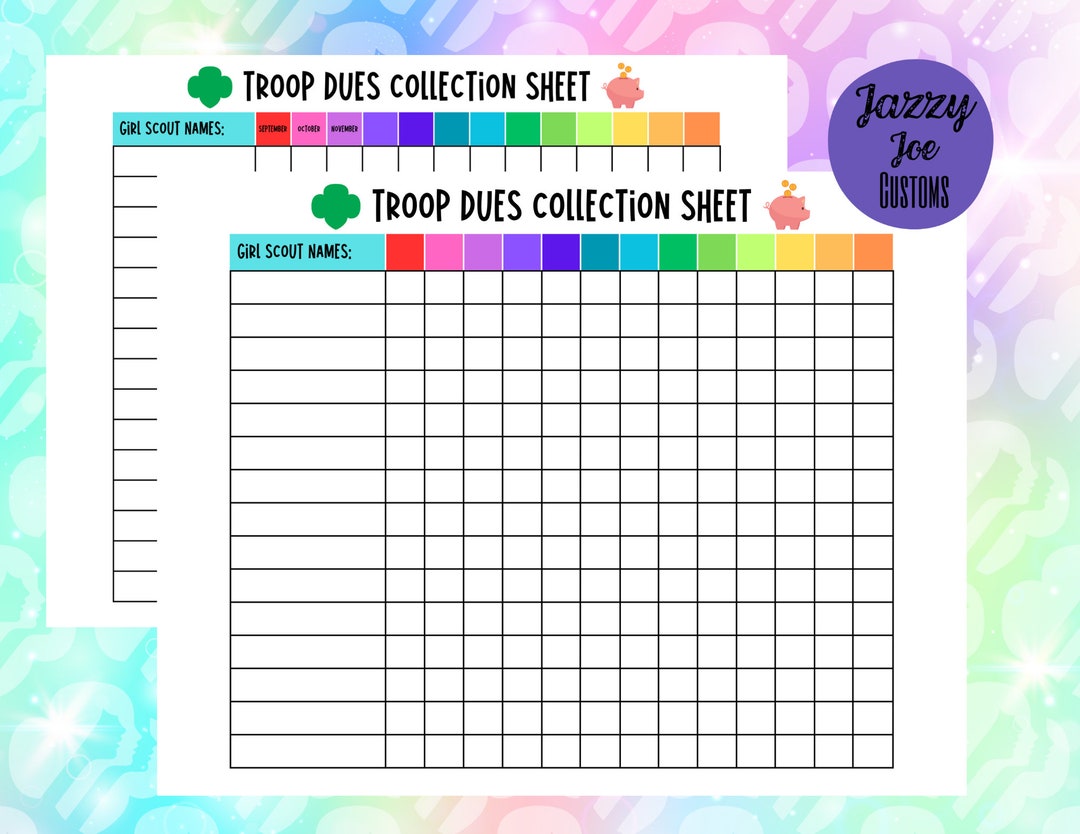 Girl Scouts Troop Dues Collection Sheet PDF Instant Download - Etsy